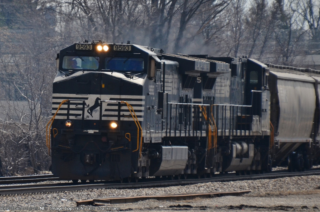 NS 9593 is about to cross Center St.